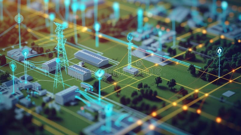 Futuristic Digital Power Grid Visualization Stock Image - Image of ...