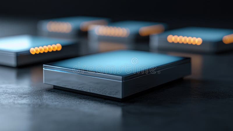 Futuristic Digital Processing Units with Glowing LED Indicators in a ...