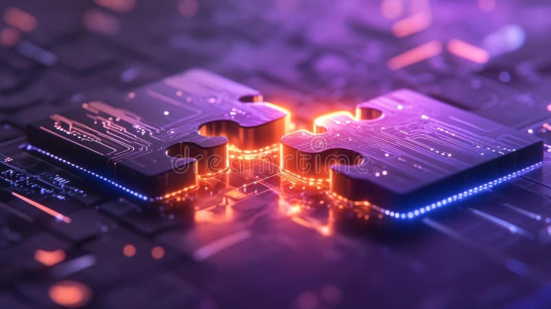 Futuristic Digital Puzzle with Glowing Circuits Stock Illustration ...