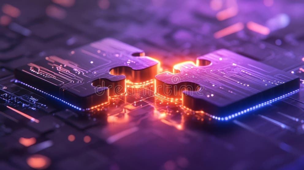 Futuristic Digital Puzzle with Glowing Circuits Stock Illustration ...