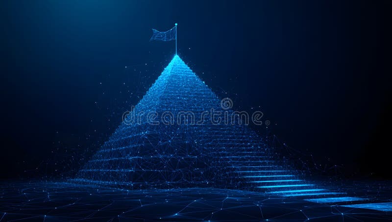 Futuristic Digital Pyramid with Flag - Concept of Success Achievement ...