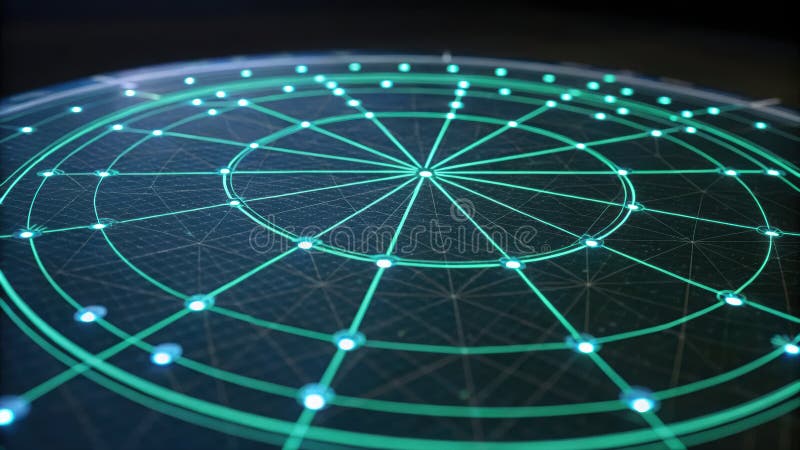 Futuristic Digital Radar Display with Glowing Circular Grids and ...