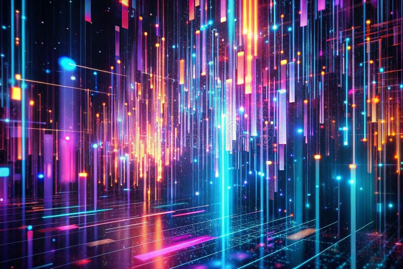 Futuristic Digital Rain, Neon Light, City Space, Data Flow Stock ...