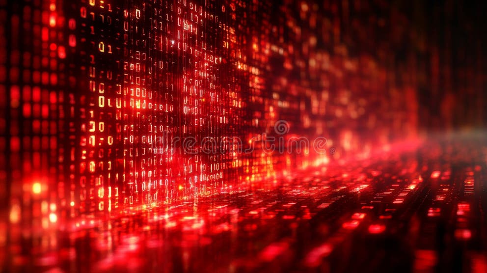 Futuristic Digital Red Matrix Wall with Glowing Numbers for Technology ...