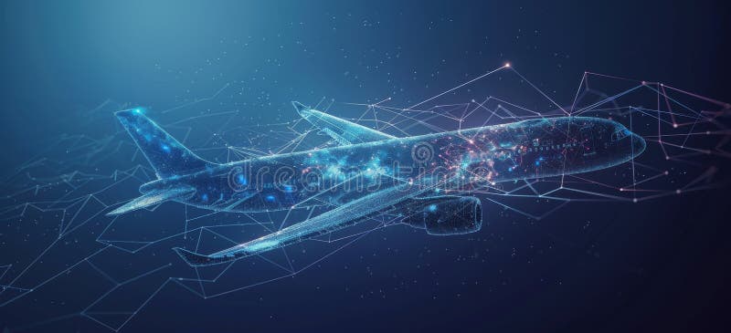 Futuristic Digital Rendering of an Airplane in Flight with Geometric ...