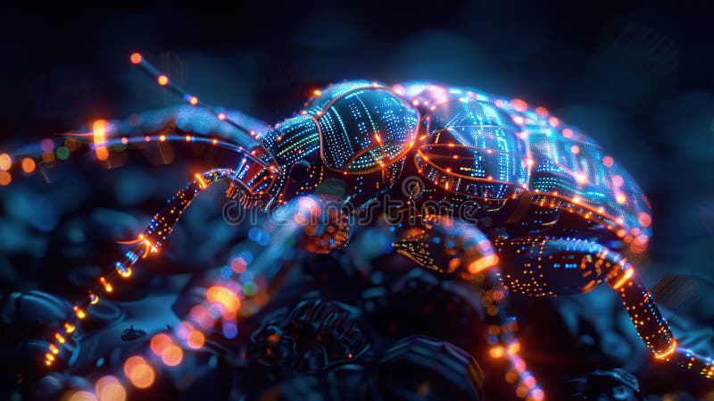 A Futuristic, Digital Rendering of a Beetle with Glowing Circuits and ...