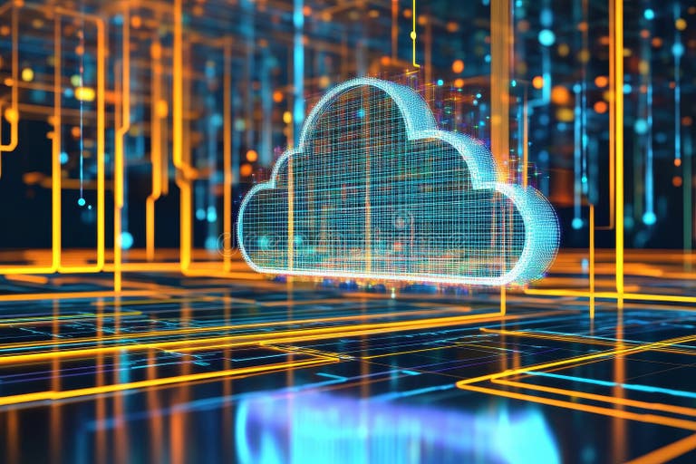 Futuristic Digital Rendering of Cloud Computing Ecosystem with Colorful ...