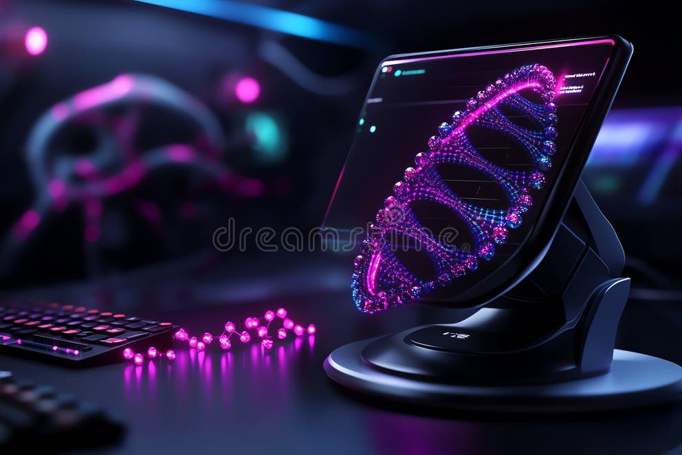 A Futuristic Digital Rendering of a DNA Helix on a Computer Screen ...