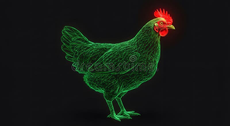 A Futuristic Digital Rendering of a Hen Wireframe Style Green Poultry ...
