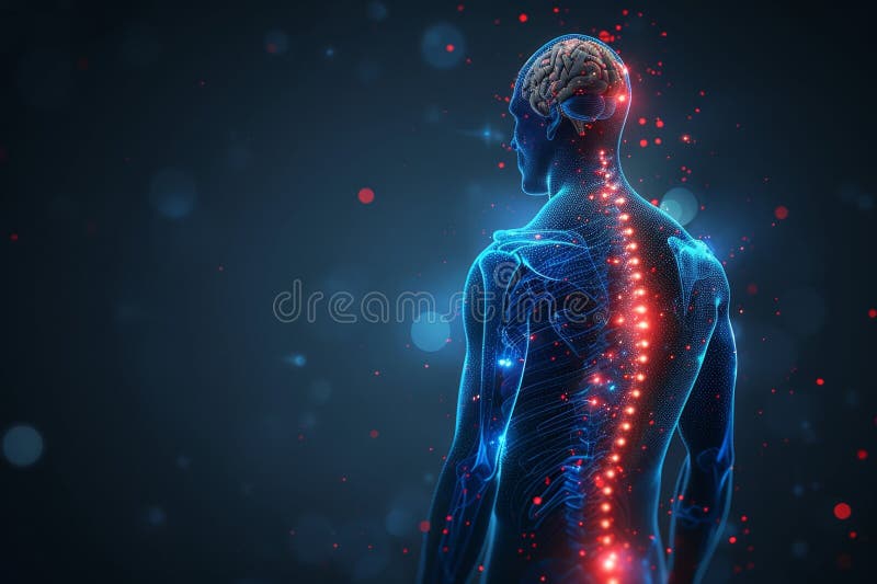 Futuristic Digital Rendering of a Human Figure with Glowing Spine and ...