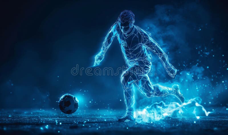 Futuristic Digital Rendering of a Soccer Player Kicking a Ball in ...