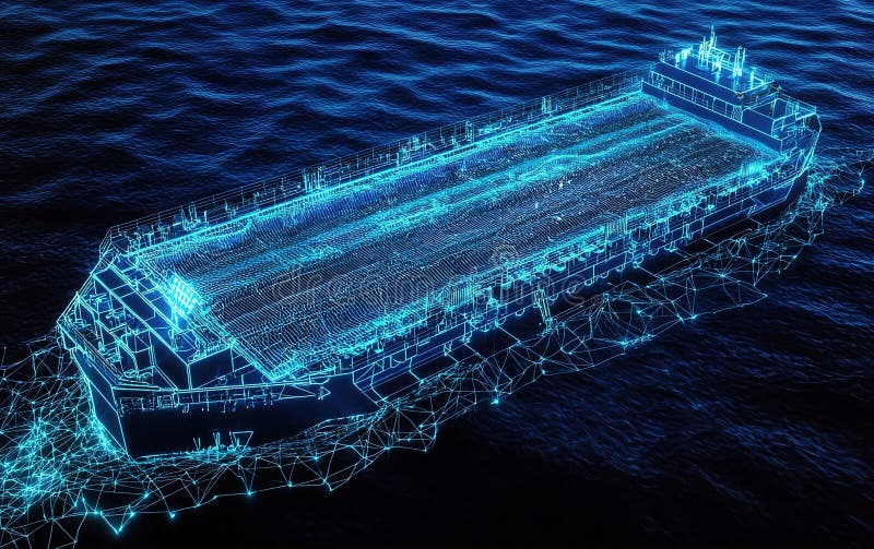 A Futuristic Digital Representation of a Cargo Ship Navigating through ...