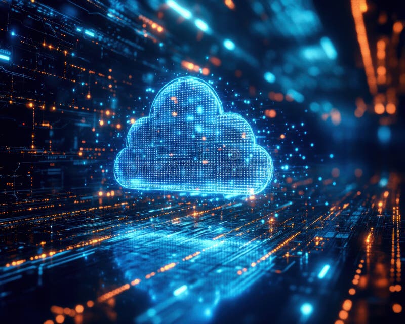 Futuristic Digital Representation of a Cloud with Blue and Orange Light ...