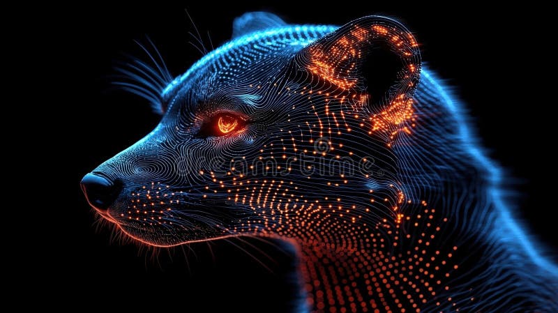 Futuristic Digital Representation of a Creature with Neon Glow and Data ...