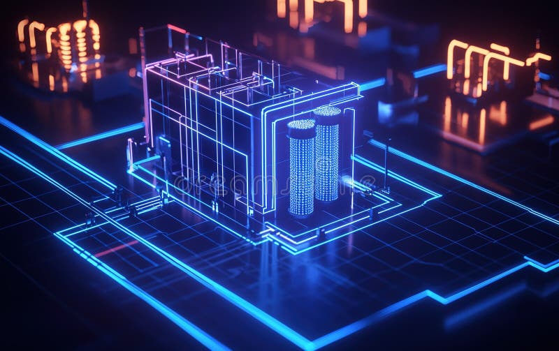 A Futuristic Digital Representation of a Data Center with Neon Lights ...