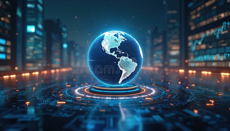 Futuristic Digital Representation of Earth Surrounded by Tech Visuals ...