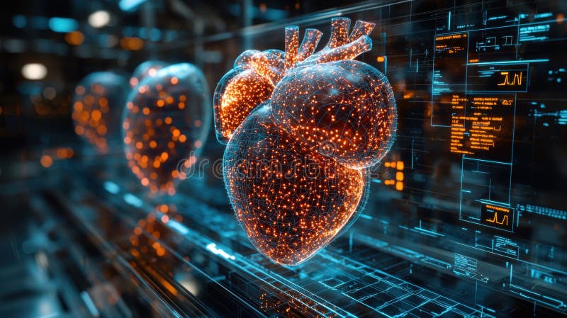 Futuristic Digital Representation of Human Heart, Showcasing Glowing ...