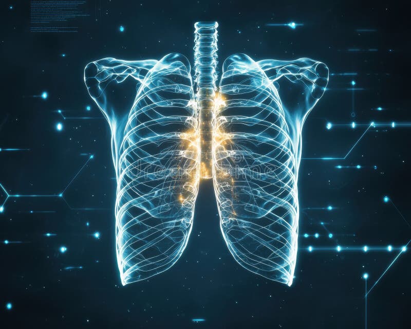 Futuristic Digital Representation of Human Lungs in Neon Glow with Data ...