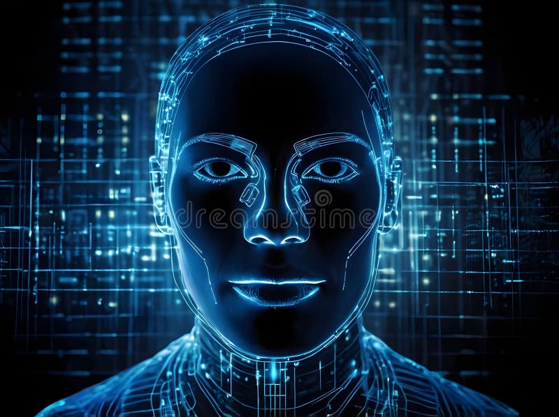 Futuristic Humanoid Face with Digital Circuitry Stock Illustration ...