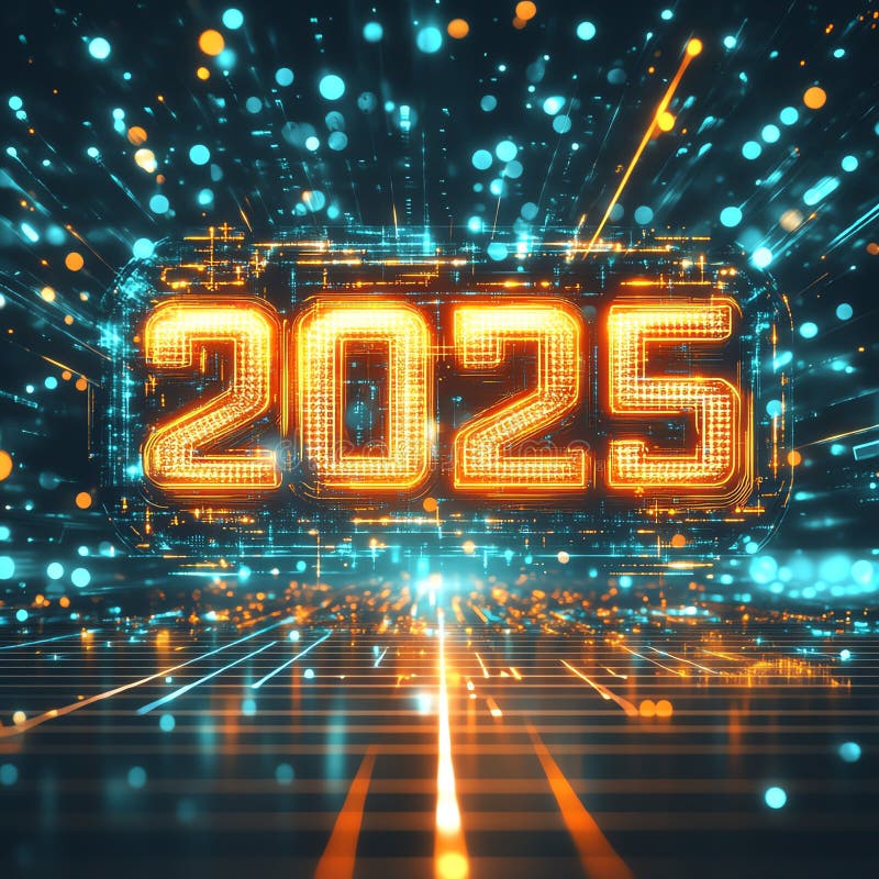 Futuristic Digital Representation of the Year 2025 with Glowing Numbers ...