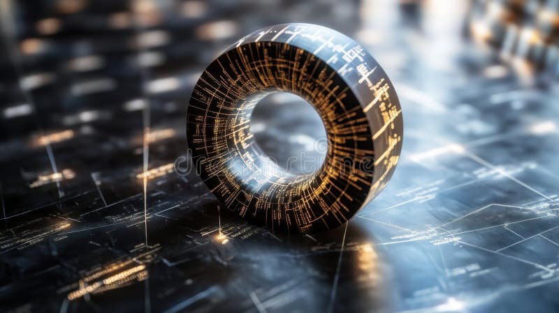 Futuristic Digital Ring with Illuminated Circuitry on Reflective ...