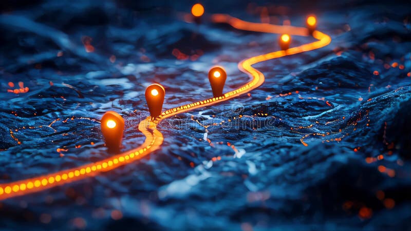 A Futuristic Digital Roadmap with Glowing Waypoints Marking Milestones ...