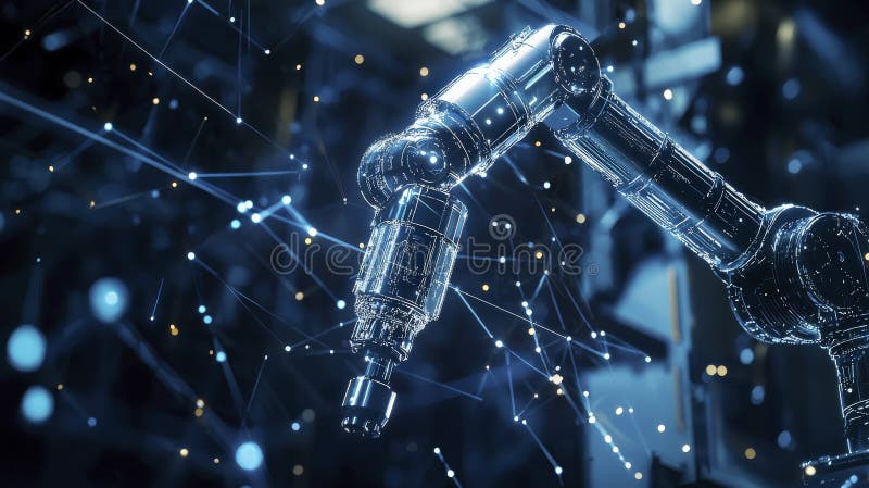 Futuristic Digital Robotic Arm with Network Connections Stock Illustration - Illustration of ...