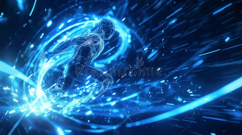 Futuristic Digital Runner in a Blue Energy Field Stock Photo - Image of ...