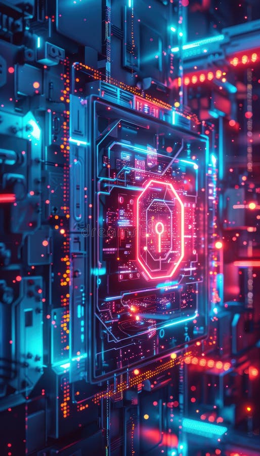 Futuristic Digital Safe in Glowing Holographic Data Stream for Modern ...