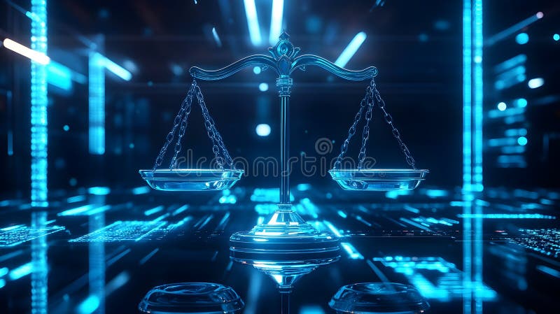 Futuristic Digital Scales of Justice Representing Technology and Law in ...
