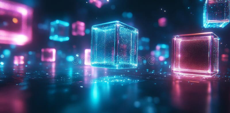 Futuristic Blue Neon Cube Dark Virtual Environment Stock Photos - Free ...