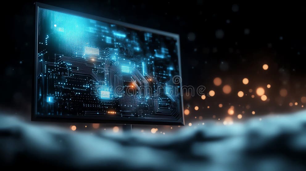 Futuristic Digital Screen Displaying Data in a Dark Environment Stock ...