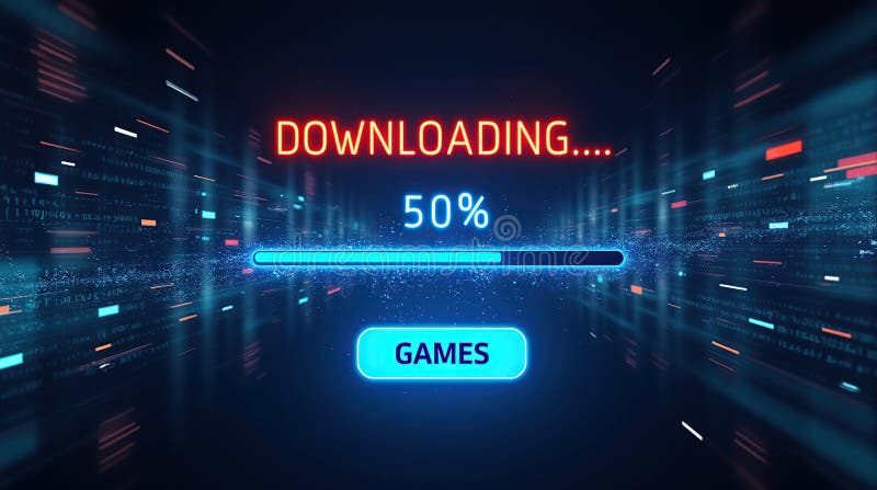 Futuristic Digital Screen Displaying Game Download Progress Stock ...