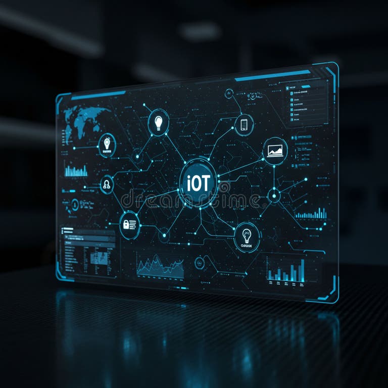 Futuristic Digital Screen Displaying an Interconnected Network of Icons and Data, Stock ...