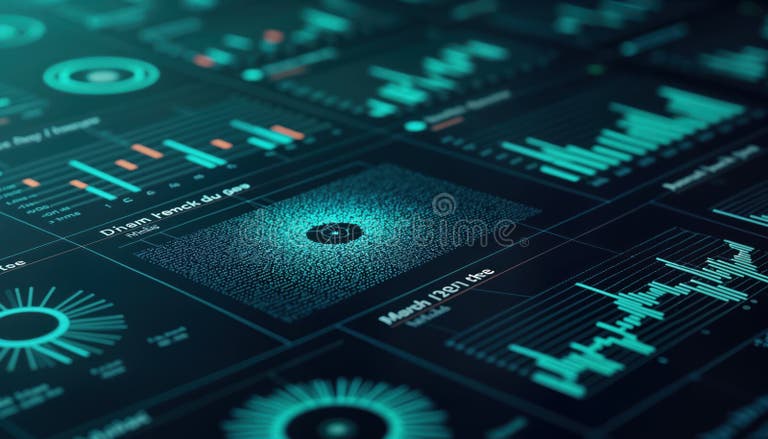 Futuristic Digital Screen Displays Complex Data Visualizations. Generative AI Technology ...