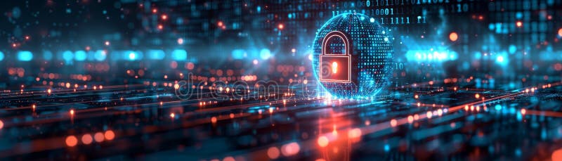 Futuristic Digital Security Concept with Glowing Padlock on a Blue and ...