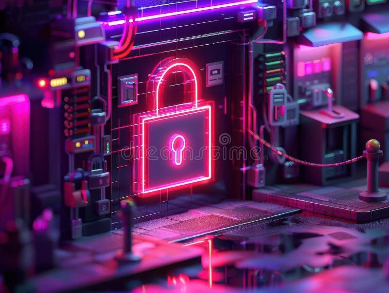 Futuristic Digital Security Gateway with Illuminated Lock Symbol in ...