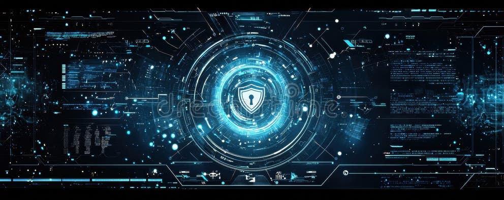 Futuristic Digital Security Interface with Network Connections and Data Visualization Stock ...