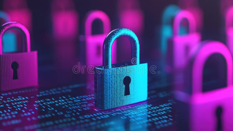 Futuristic Digital Security Padlocks Binary Code Stock Illustration ...