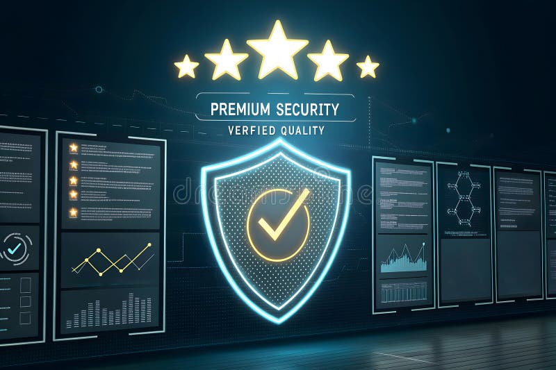 Futuristic Digital Security Shield with Verification Check and Premium ...