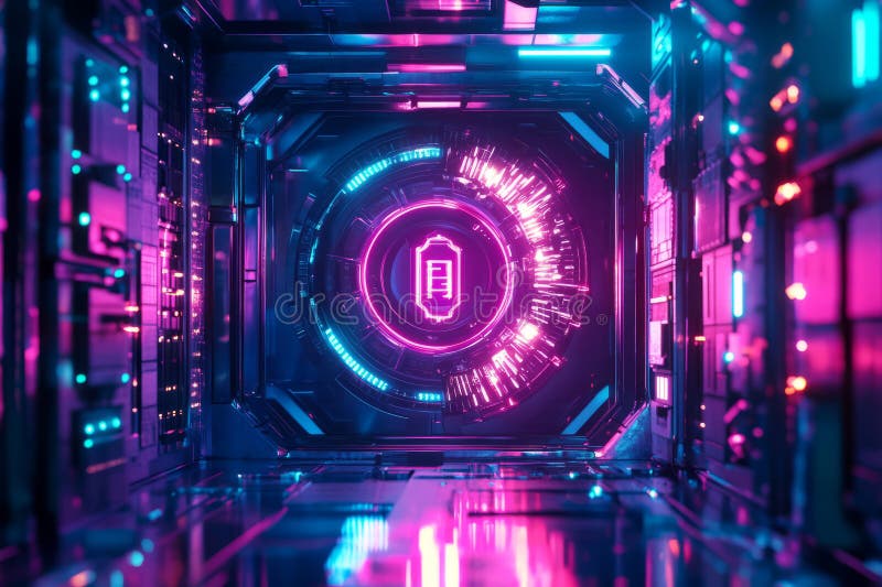 A Futuristic Digital Security Vault, Displaying Glowing Cybernetic ...