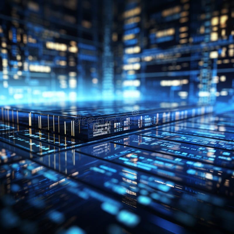 Futuristic Digital Server Background, 3D Rendering with Abstract Glowing Binary Stock ...