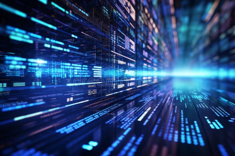 Futuristic Digital Server Background, 3D Rendering with Abstract Glowing Binary Stock ...