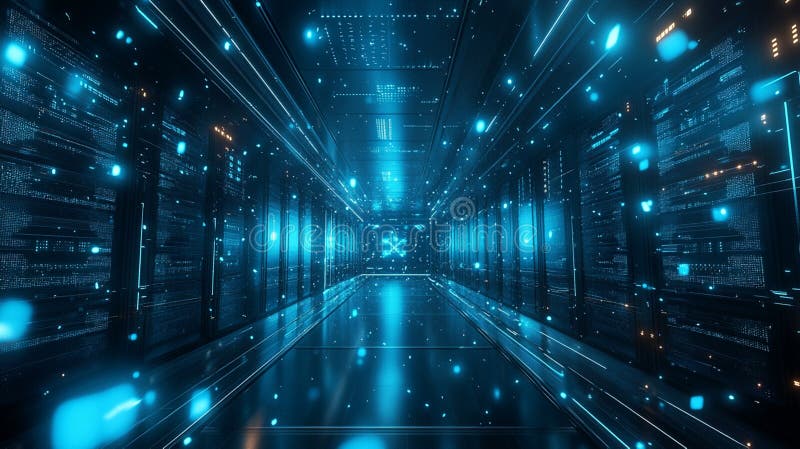 Abstract Digital Server Room Neon Lights Technology Data Center ...