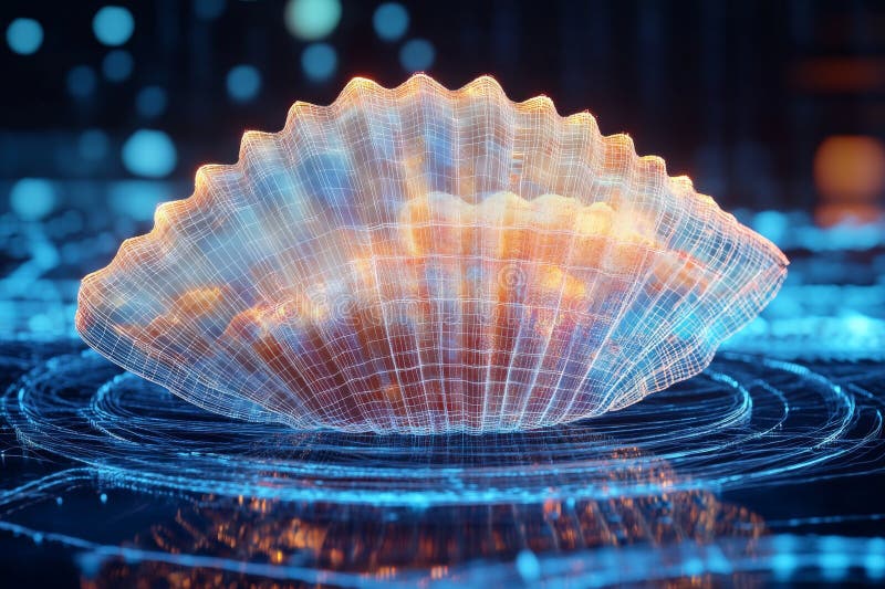 Futuristic Digital Shell with Neon Lights on a High-Tech Background ...