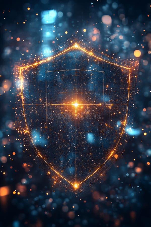 Futuristic Digital Shield with Glowing Particles on a Dark Background ...