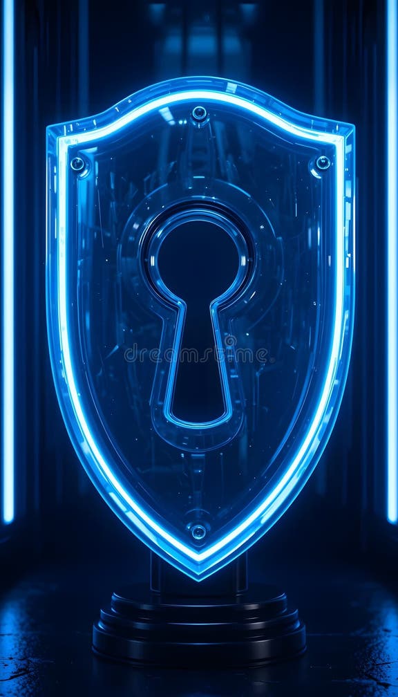 Futuristic Digital Shield: Neon Keyhole Security Concept Art Stock ...
