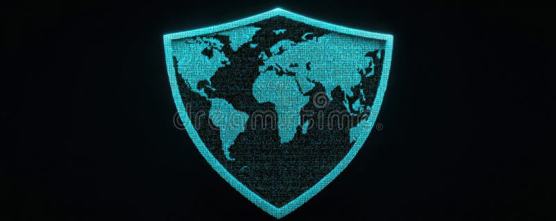 Futuristic Digital Shield Protecting Global Earth Map Stock ...