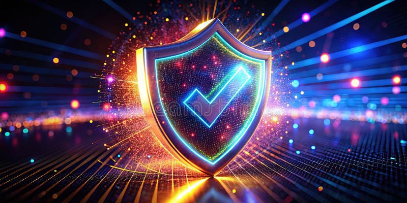 Futuristic Digital Shield with Sparkling Checkmark a Symbol of Secure ...