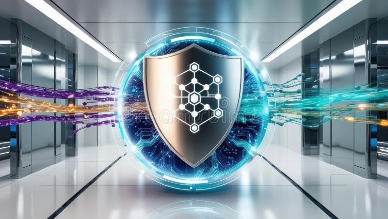 Futuristic Digital Shield Symbolizes Cybersecurity in a High-tech ...